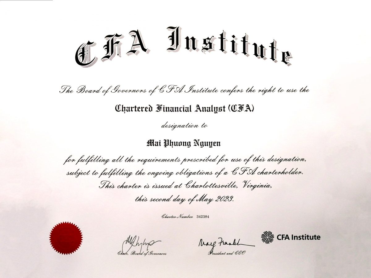 Học viên Nguyễn Mai Phương chính thức được Viện CFA Hoa Kỳ công nhận là ...